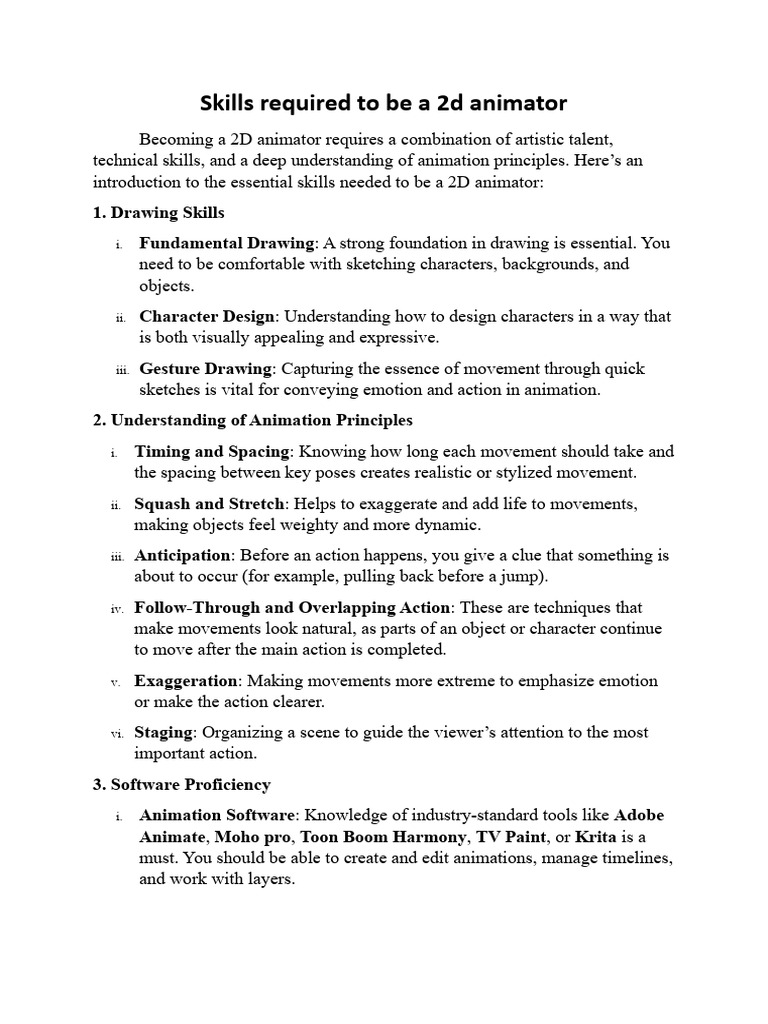 Skills Required To Be A 2d Animator | PDF | Animation