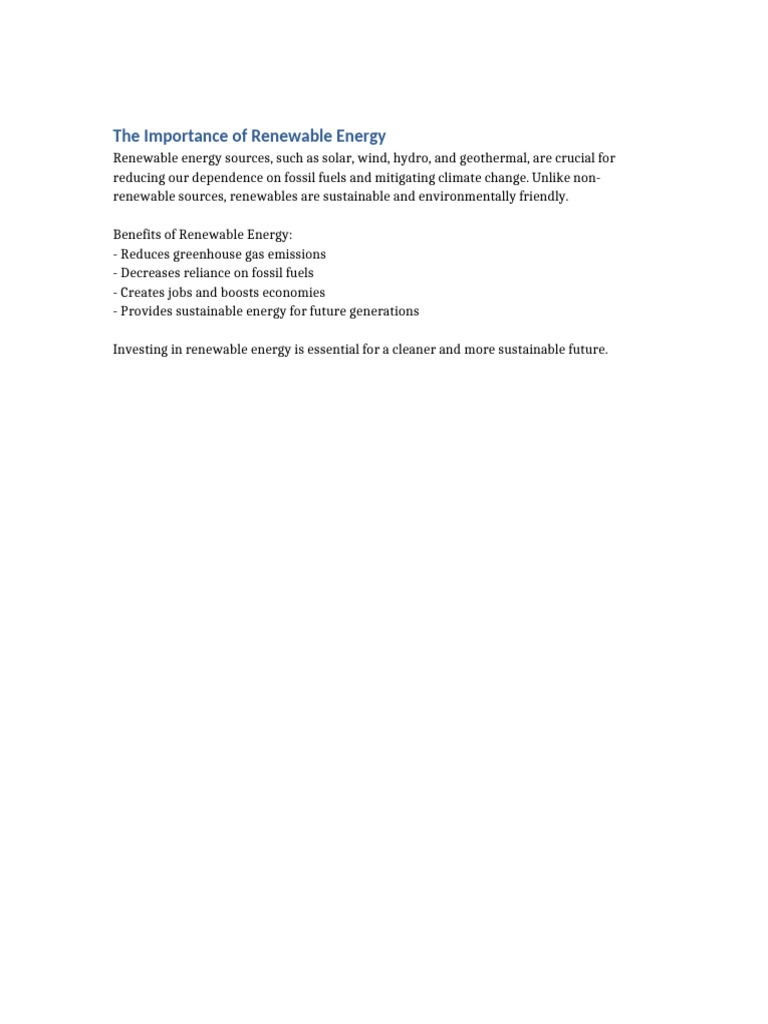 Renewable Energy Importance | PDF