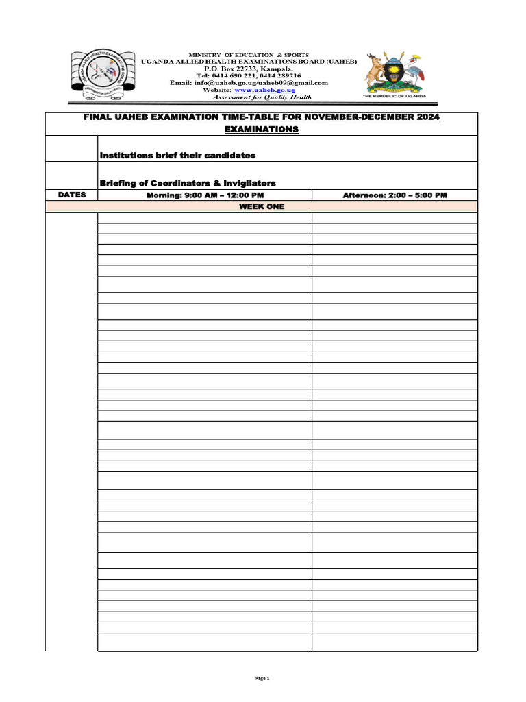 Uaheb Examination Time Table Nov Dec 2024 | PDF | Health Care | Medicine