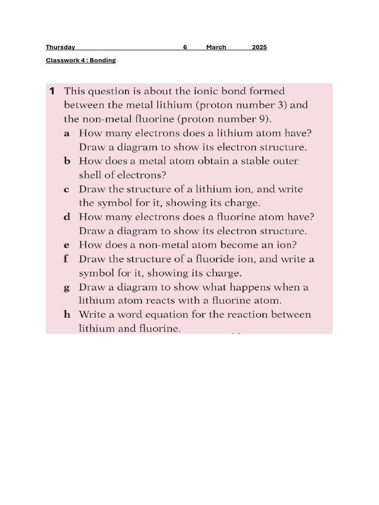 Classwork 4 Bonding | PDF
