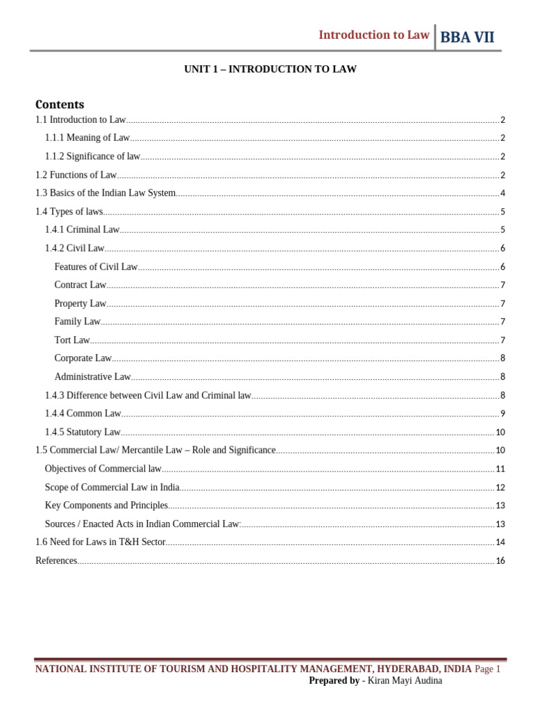 Introduction to Indian Law System | PDF | Common Law | Tort