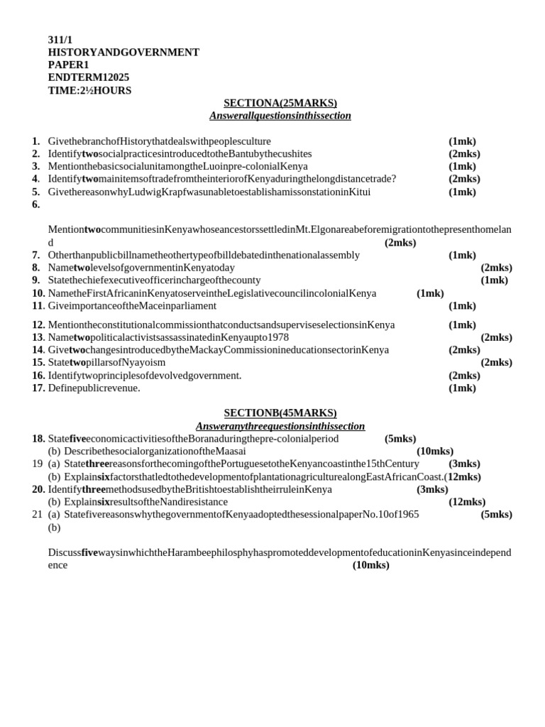 History & Government F4 PP1 QS | PDF