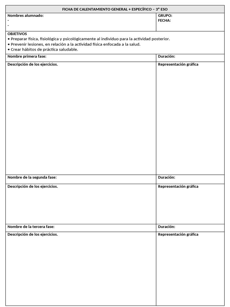 Ficha de Calentamiento Especã Fico | PDF
