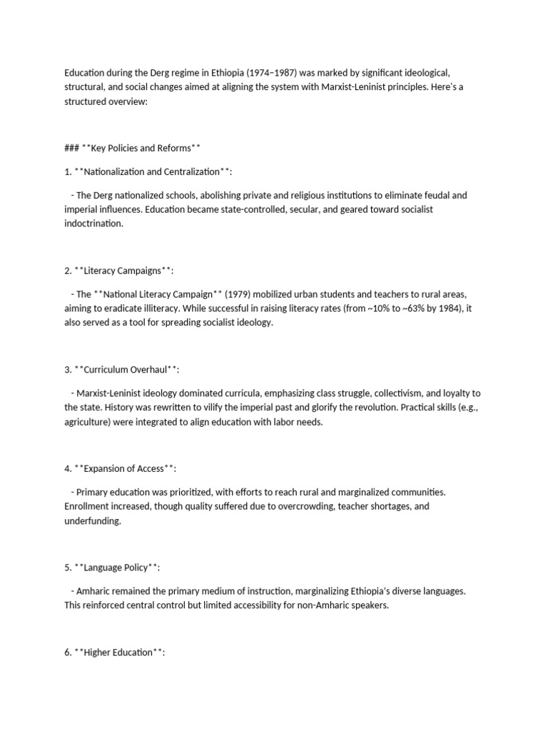 Education During The Derg | PDF | Ethiopia