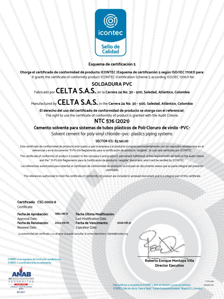 CELTA S.A.S - CSC-0002-6 - Cert NTC 576 | PDF