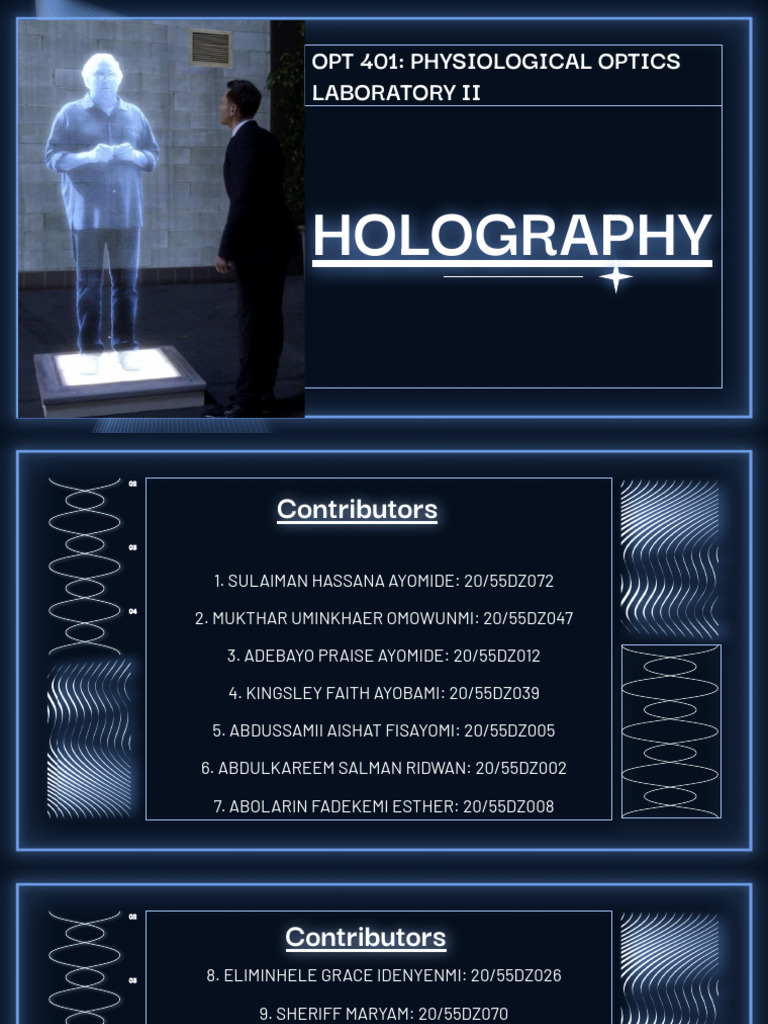 Holography Presentation by Group 3 | PDF | Holography | Diffraction