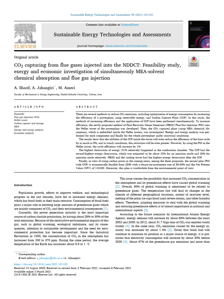 CO2 Capturing From Flue Gases Injected Into The NDDCT - Feasibility ...