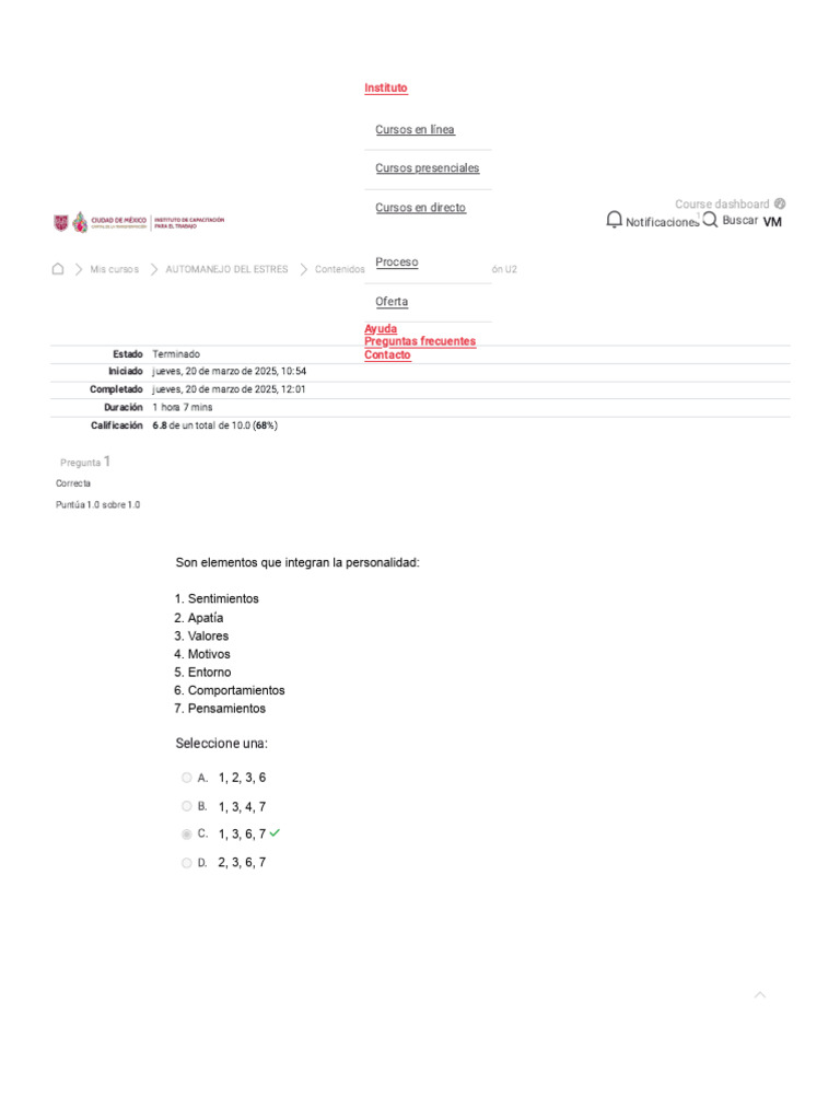 2autoevaluación U2 - Revisión Del Intento - ICAT | PDF | Estrés (biología) | Las emociones