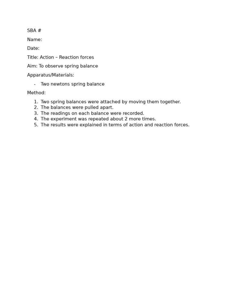 Action-Reaction Forces Experiment Results | PDF | Force | Newton's Laws ...