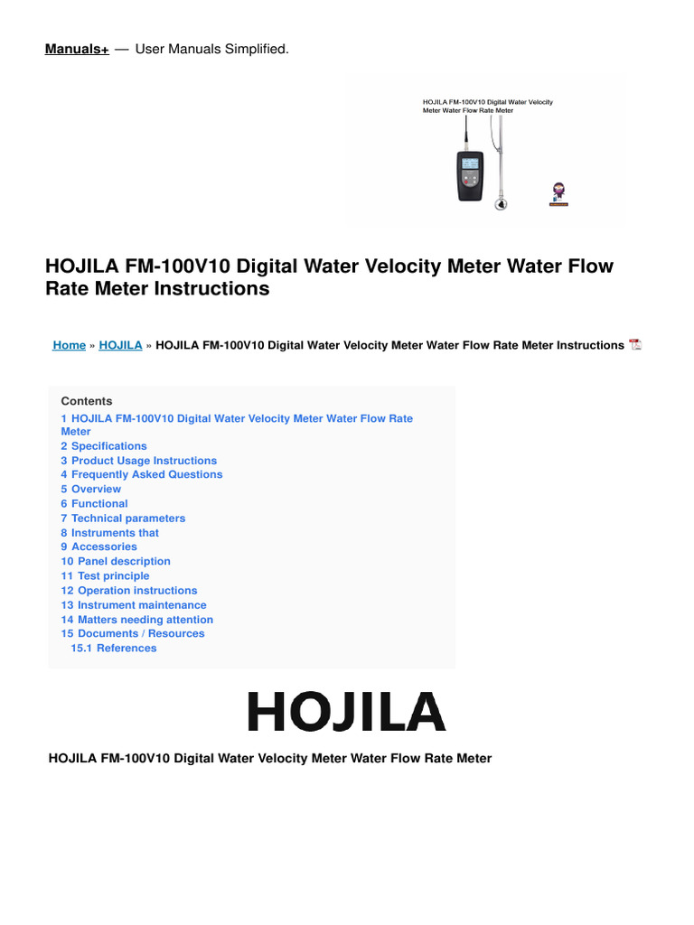 FM 100v10 Digital Water Velocity Meter Water Flow Rate Meter Manual ...