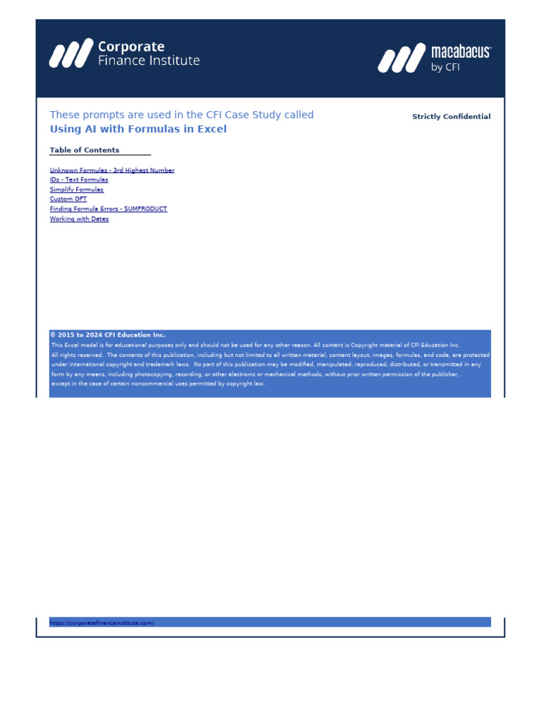 AI Prompts - Formulas in Excel | PDF | Microsoft Excel | Copyright