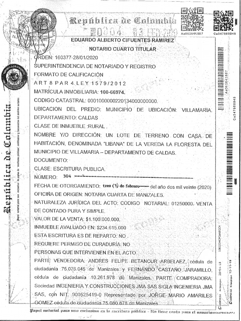 01-Escritura Liba 304 JMA | PDF