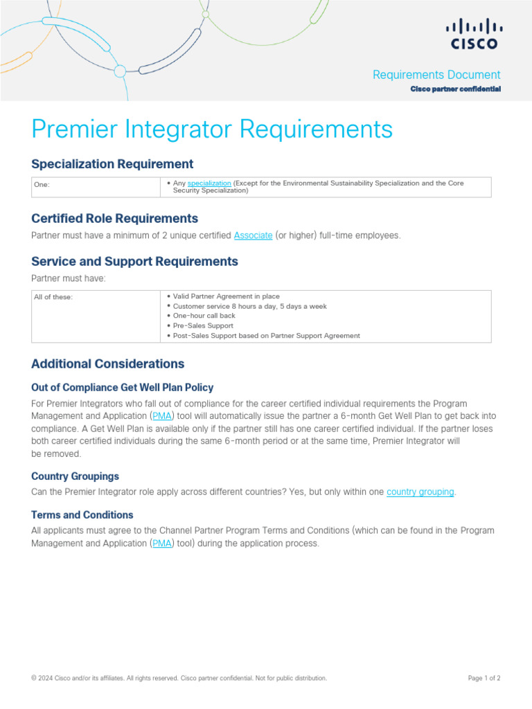 Cisco Premier Integrator Requirements | PDF