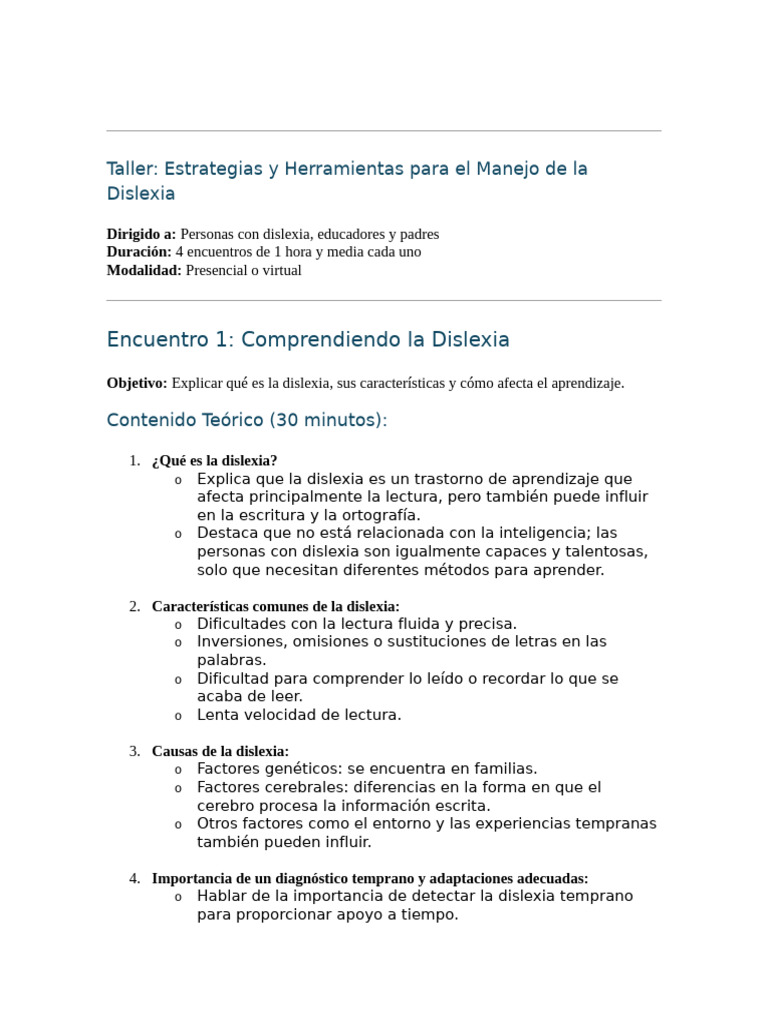 Taller sobre Dislexia: Estrategias y Apoyo | PDF | Dislexia | Aprendizaje