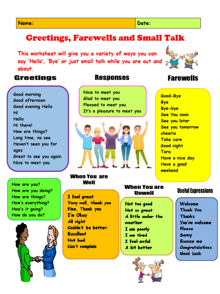 Greetings Farewells Small Talk Conversation Topics Dialogs | PDF