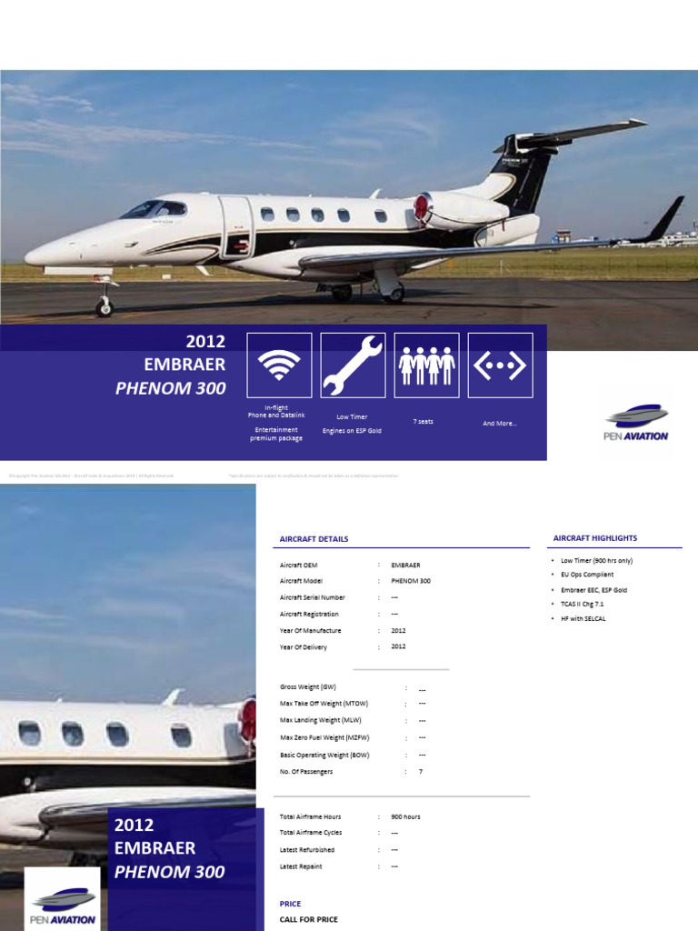 PA Aircraft 2012 Embraer Phenom 300 | PDF | Cockpit | Aviation