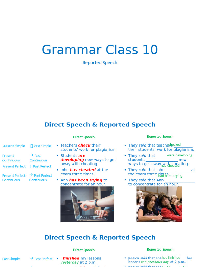 Grammar Class 10 Reported Speech Tenses | PDF | Question | Semantic Units