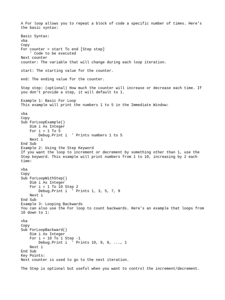 Vba For Loop | PDF