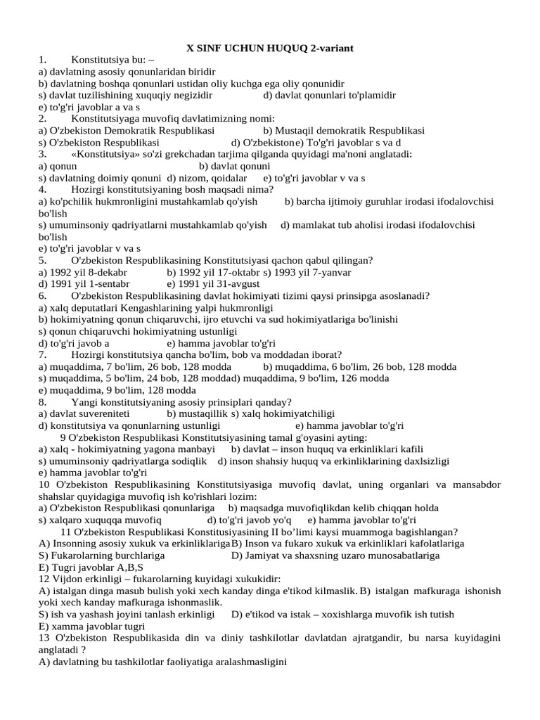 10 Huquq Test | PDF