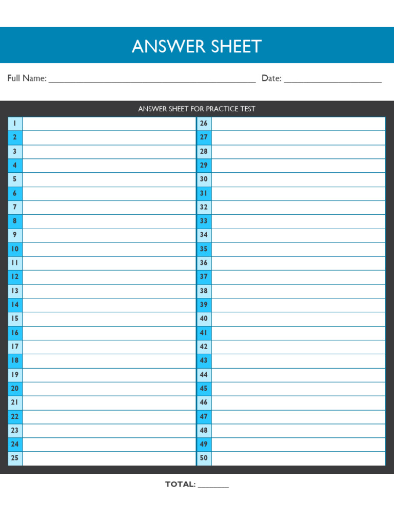 Practice Test Answer Sheet | PDF