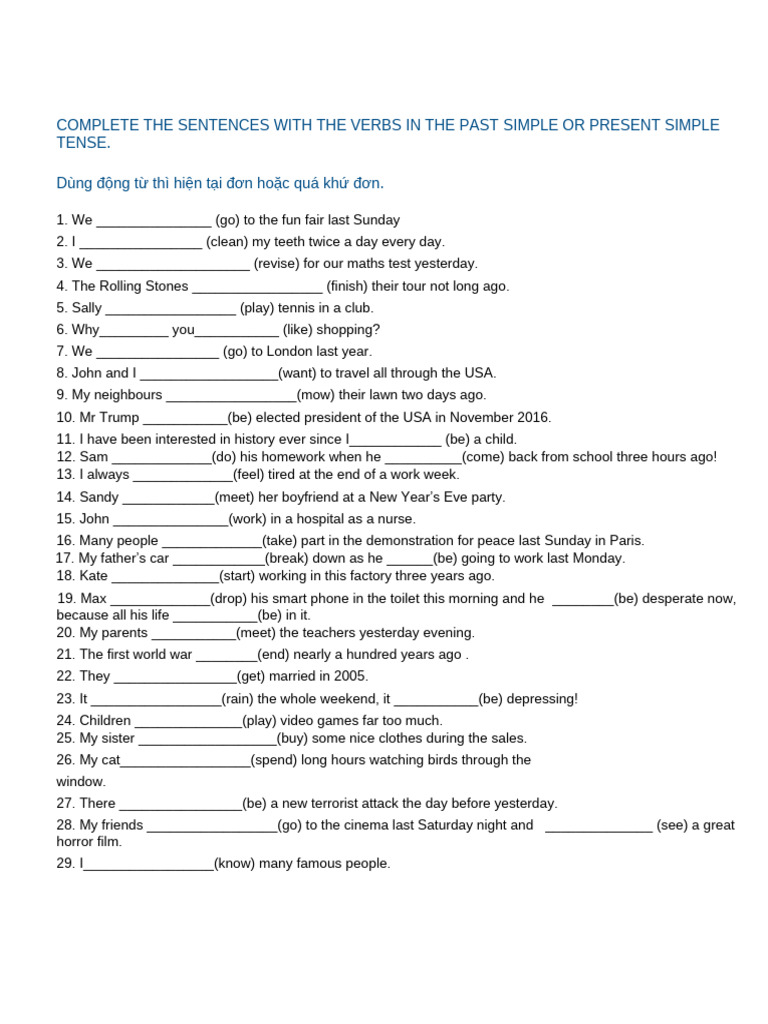 Verb Tense Exercises for Students | PDF