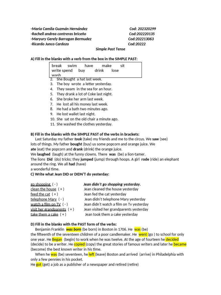 Simple Past Tense worksheet | PDF