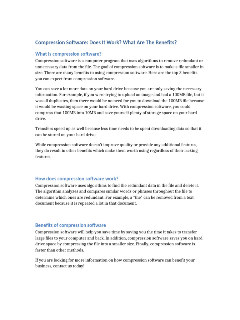 Compression Software Does It Work What Are The Benefits | PDF | Data Compression | Computer File