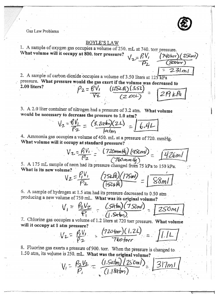 Gas Law Packet Answers | PDF | Gases | Oxygen