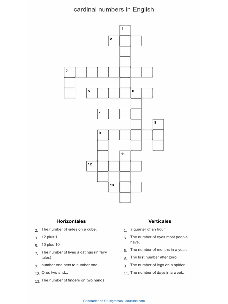 Crucigrama Numbers 1 - 20 | PDF