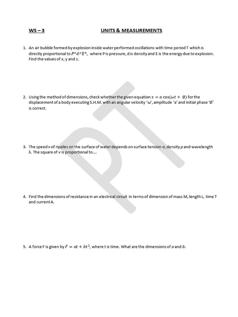 WS 3 - Units & Measurements | PDF