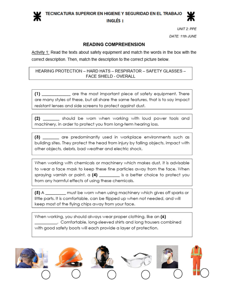UNIT 2 Lesson 3 Activity | PDF | Personal Protective Equipment ...