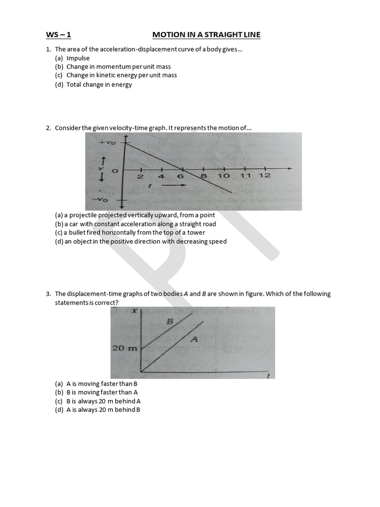 Motion in a Straight Line Worksheet | PDF