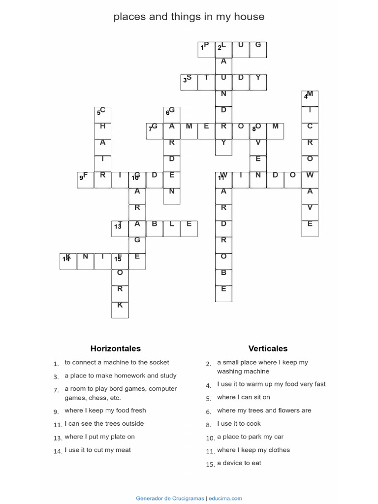 crucigrama places and things house_ answer keys | PDF