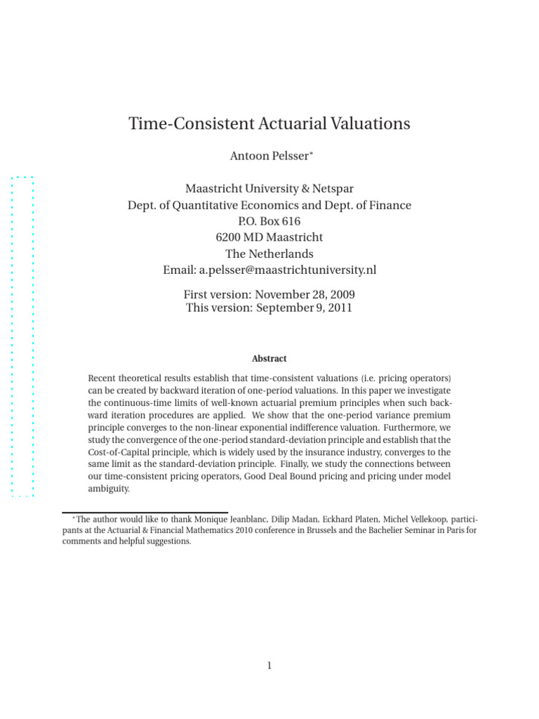 Time-Consistent Actuarial Valuations | PDF | Partial Differential ...