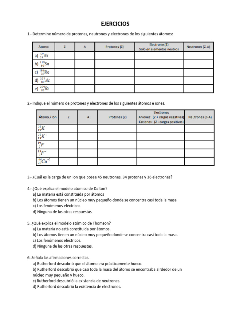 Taller átomo Y Núcleo Atómico Pdf átomos Núcleo Atómico