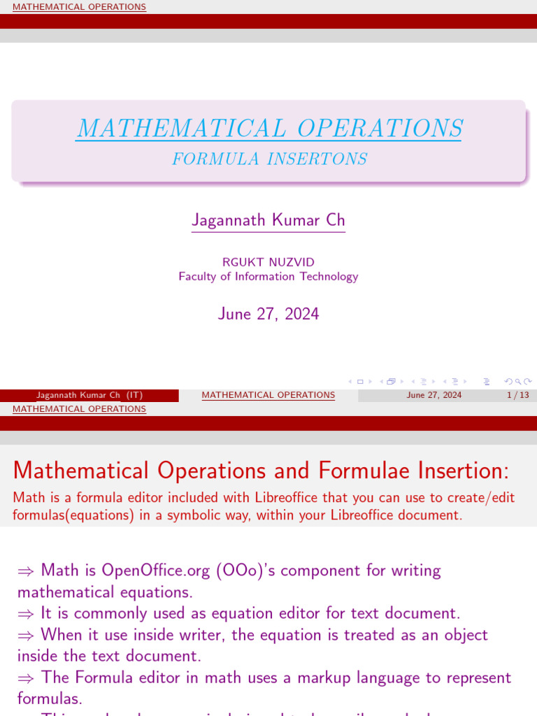 Insertion of Mathematical Equations | PDF | Matrix (Mathematics) | Menu (Computing)