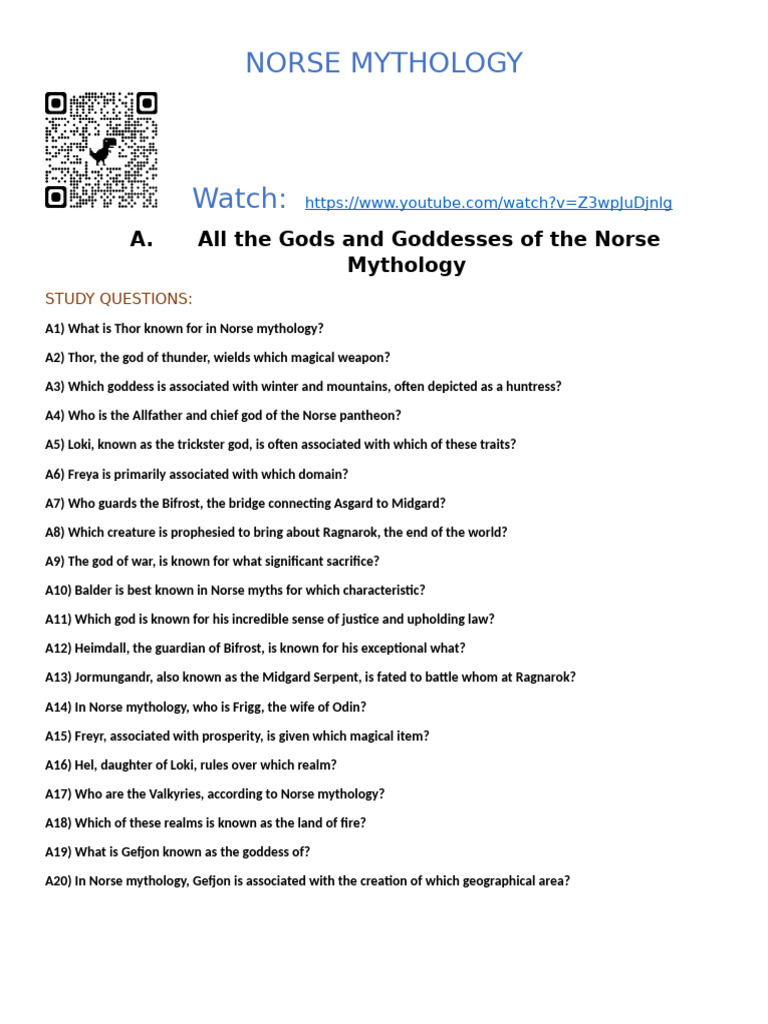 NORSE MYTHOLOGY - Study Questions Midterm | PDF | Norse Mythology | Æsir