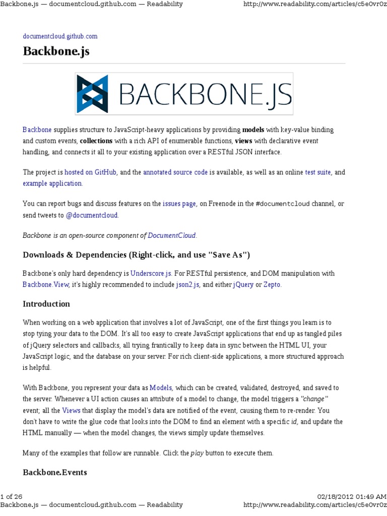 Backbone | PDF | Java Script | J Query