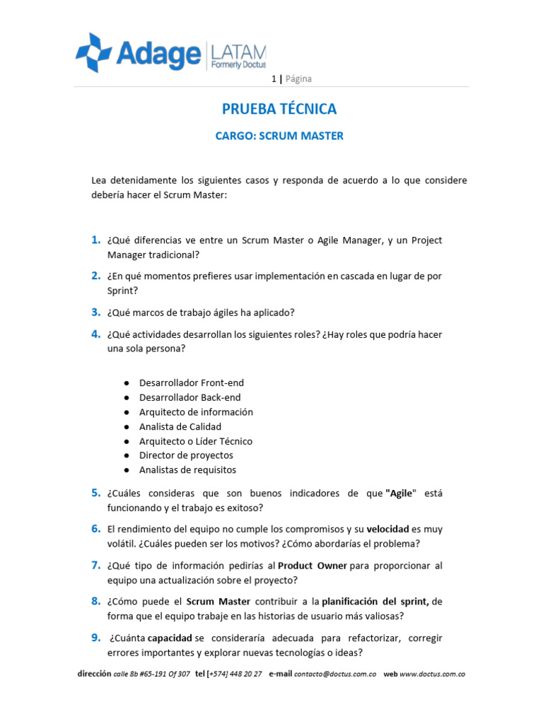 Prueba técnica Scrum master | PDF | Scrum (desarrollo de software) | Informática