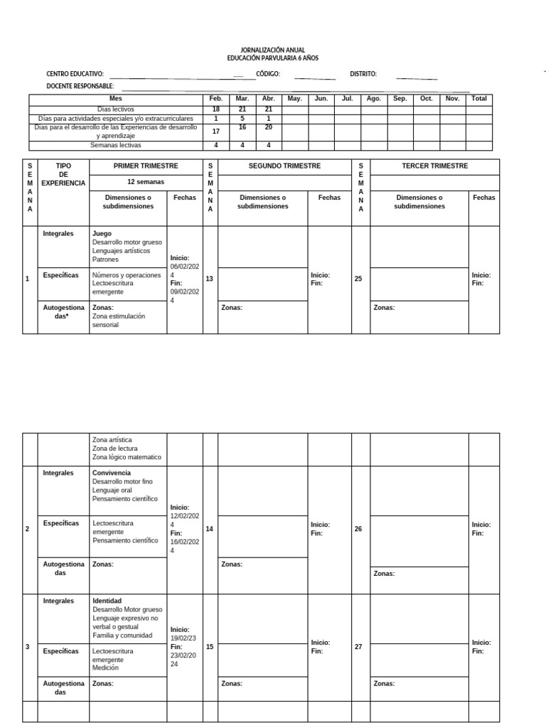 Ejemplo de Jornalizacion y Planificacion - Parv 6 | PDF | Ritmo | Aprendizaje