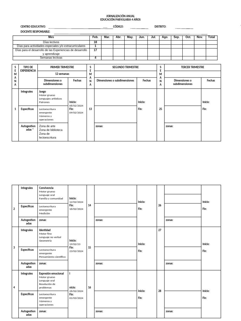 Ejemplo de Jornalizacion y Planificacion - Parv 4 | PDF | Escritura | Aprendizaje