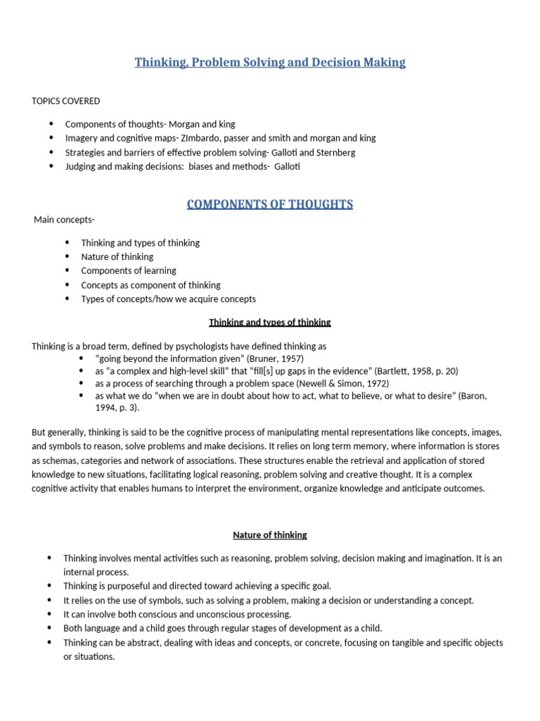 Thinking, Problem Solving and Desicion Making Notes | PDF | Thought ...