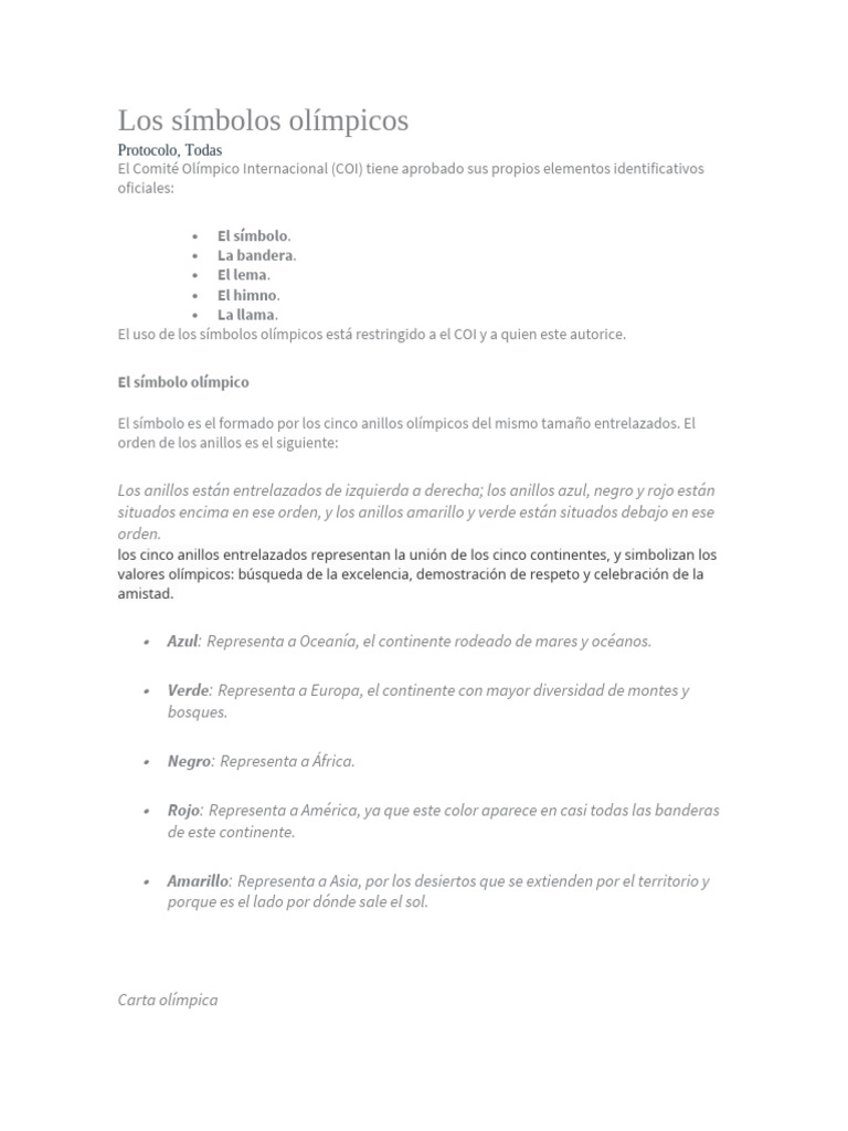Símbolos de los Juegos Olímpicos | PDF | Juegos olímpicos | Eventos ...