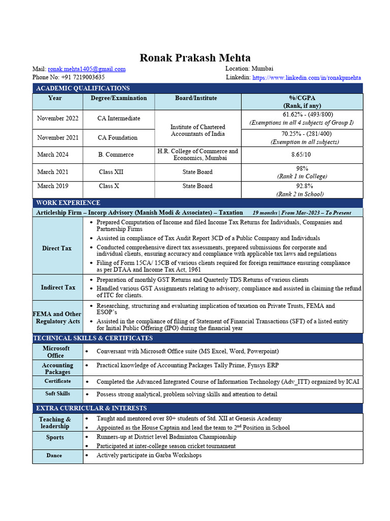 Ronak Mehta_Resume_IT (1) | PDF | Taxes | Business