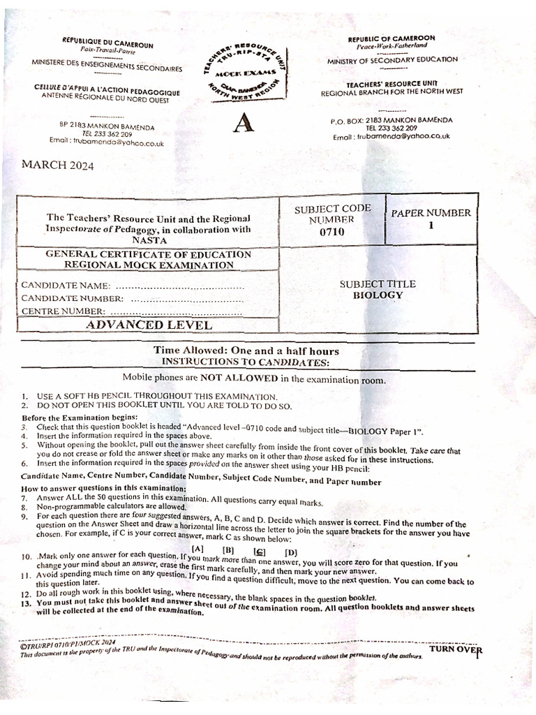 Al 2024 NW Mock Biology P2 | PDF | Cell (Biology) | Cell Membrane