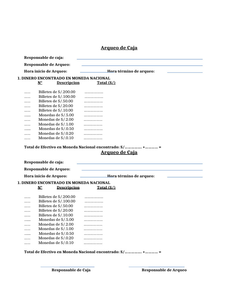 Formato de Arqueo de Caja | PDF