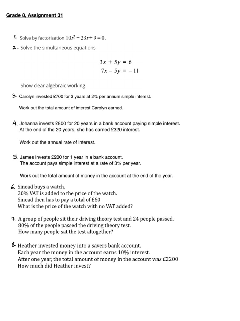 Grade 8, Assignment 31 | PDF