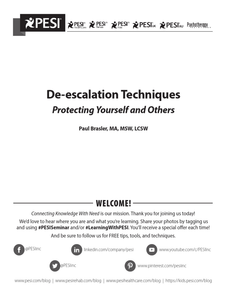De-escalation Skills for Clinicians | PDF | Violence | Substance Abuse