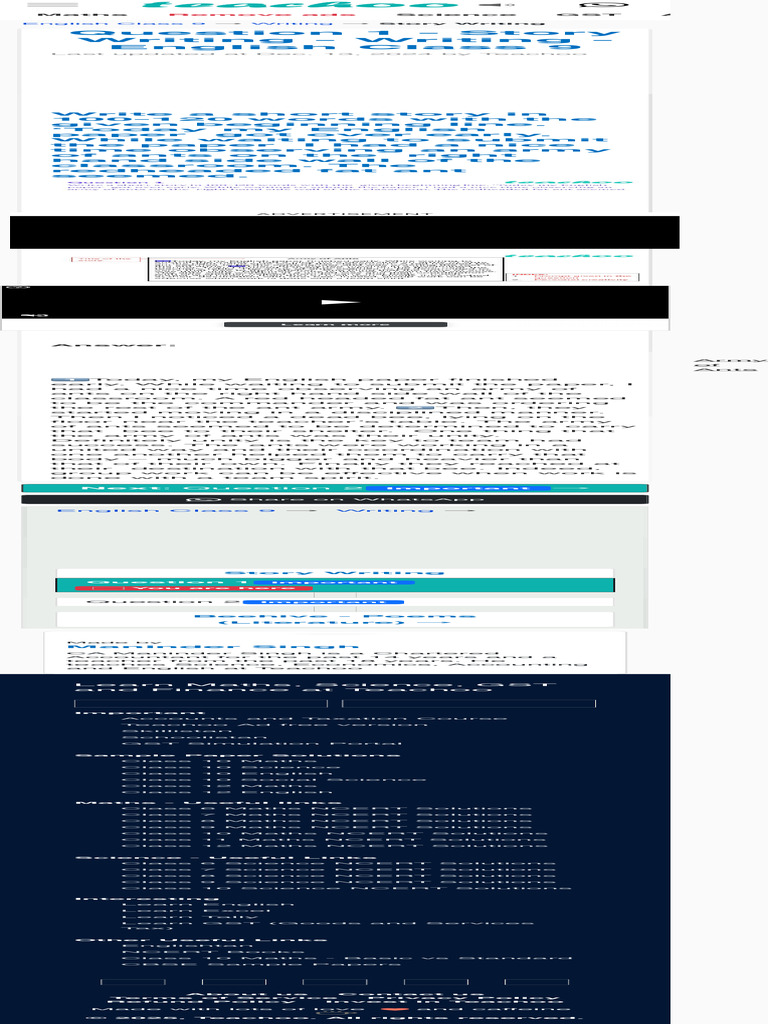 Story Writing For Class 9 - Format and Examples - Teachoo | PDF