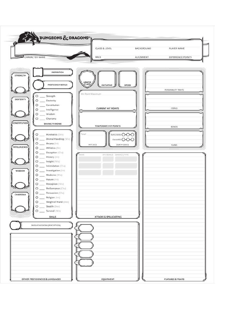 D&D Character Sheet - Blank | PDF